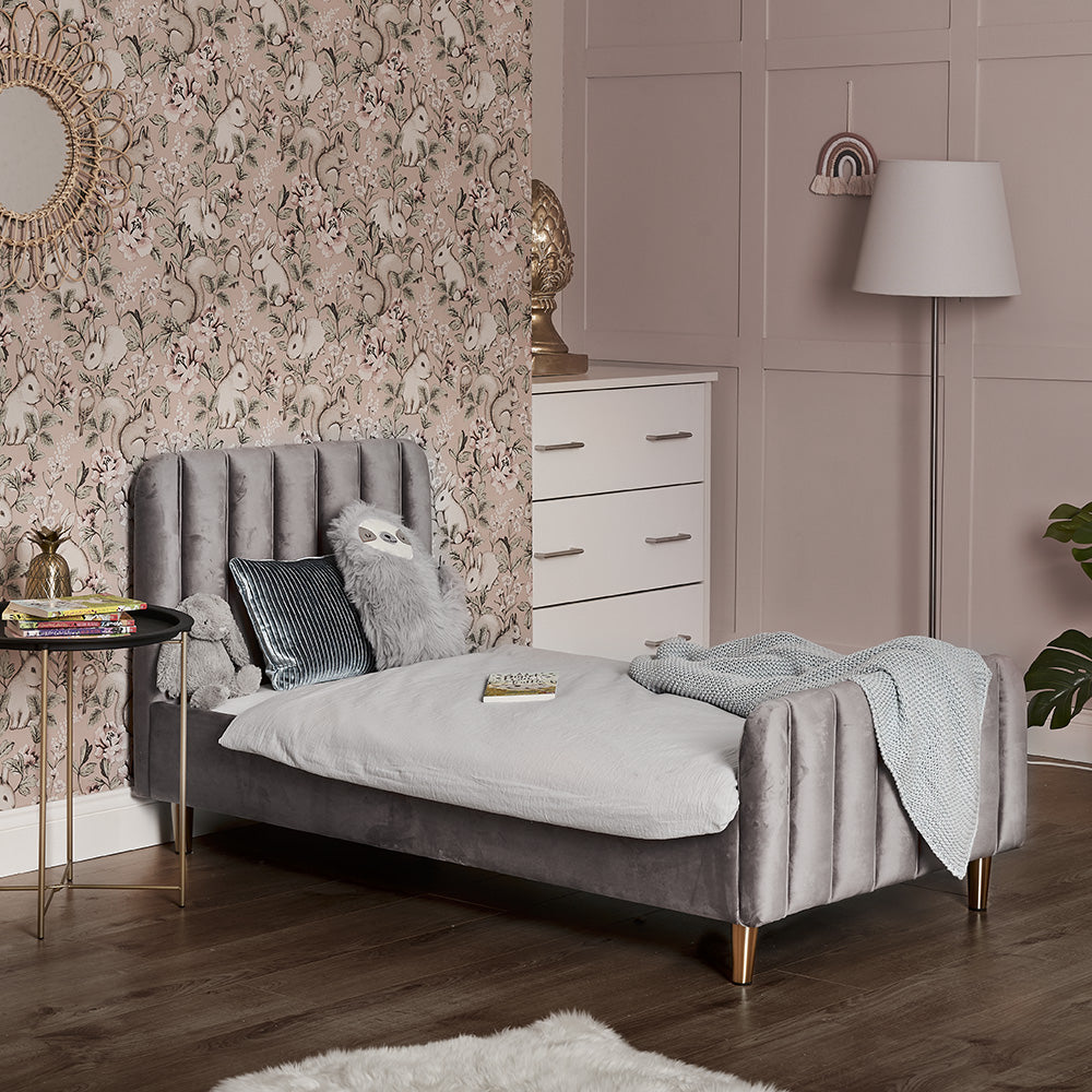 OBaby Gatsby Velvet Single Bed Grey Mabel Fox