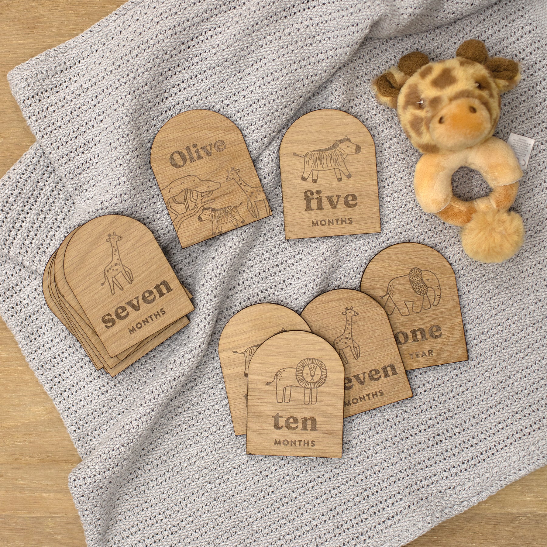 Mabel & Fox - Personalised Wooden Milestone Cards - Safari | Mabel & Fox