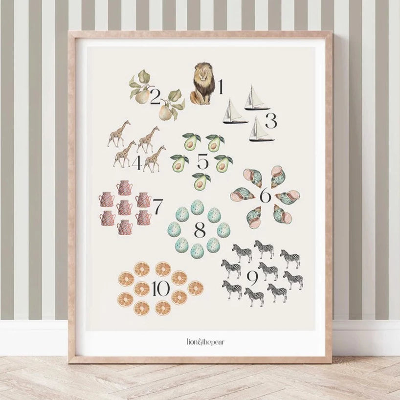 Lion & The Pear - Hand-Illustrated Print - Numbers | Mabel & Fox